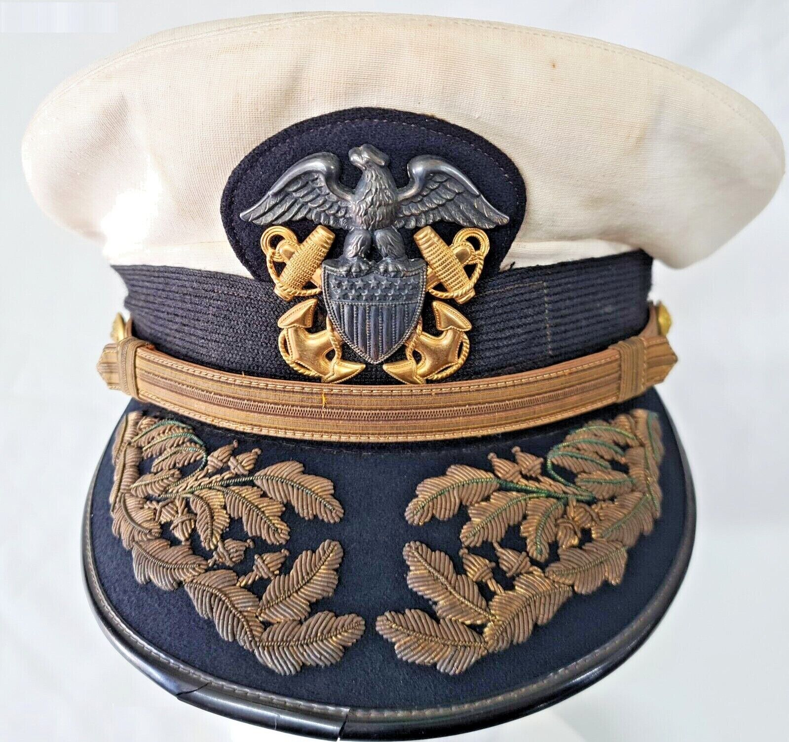 WW2 ERA UNITED STATES NAVY ADMIRAL S SUMMER UNIFORM PEAKED CAP USN